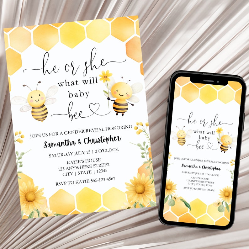 Bee Themed Gender Reveal Invitations Gender Reveal Invitation Bumble
