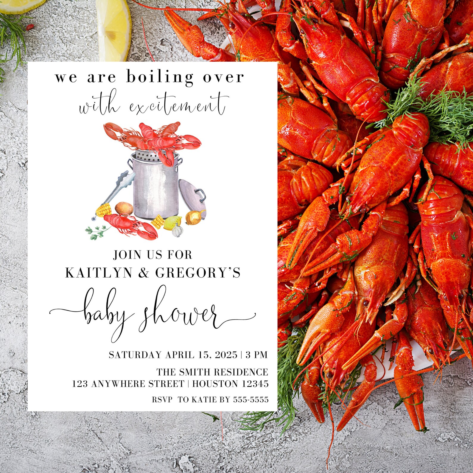 Crawfish Baby Shower Invitation, Crawfish Boil Baby Shower, Seafood ...
