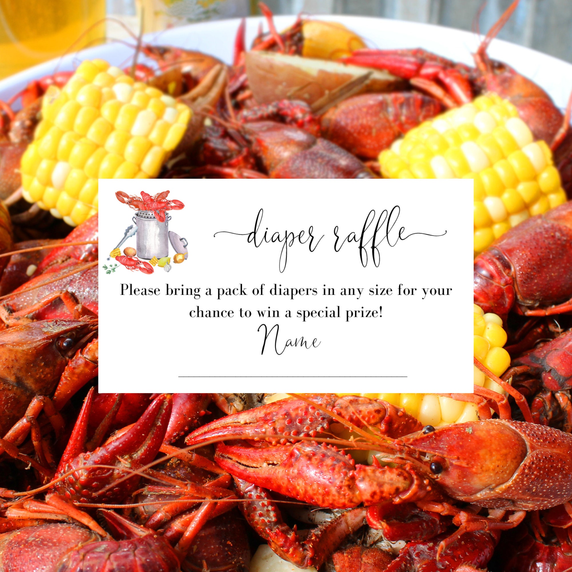 Diaper Raffle Insert, Crawfish Baby Shower Invitation, Seafood Boil ...