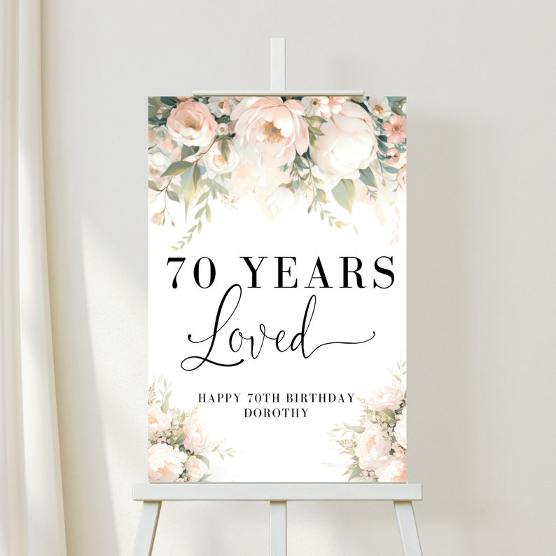 70 Years Loved Sign, 70th Birthday Sign, 70th Birthday Party Welcome ...