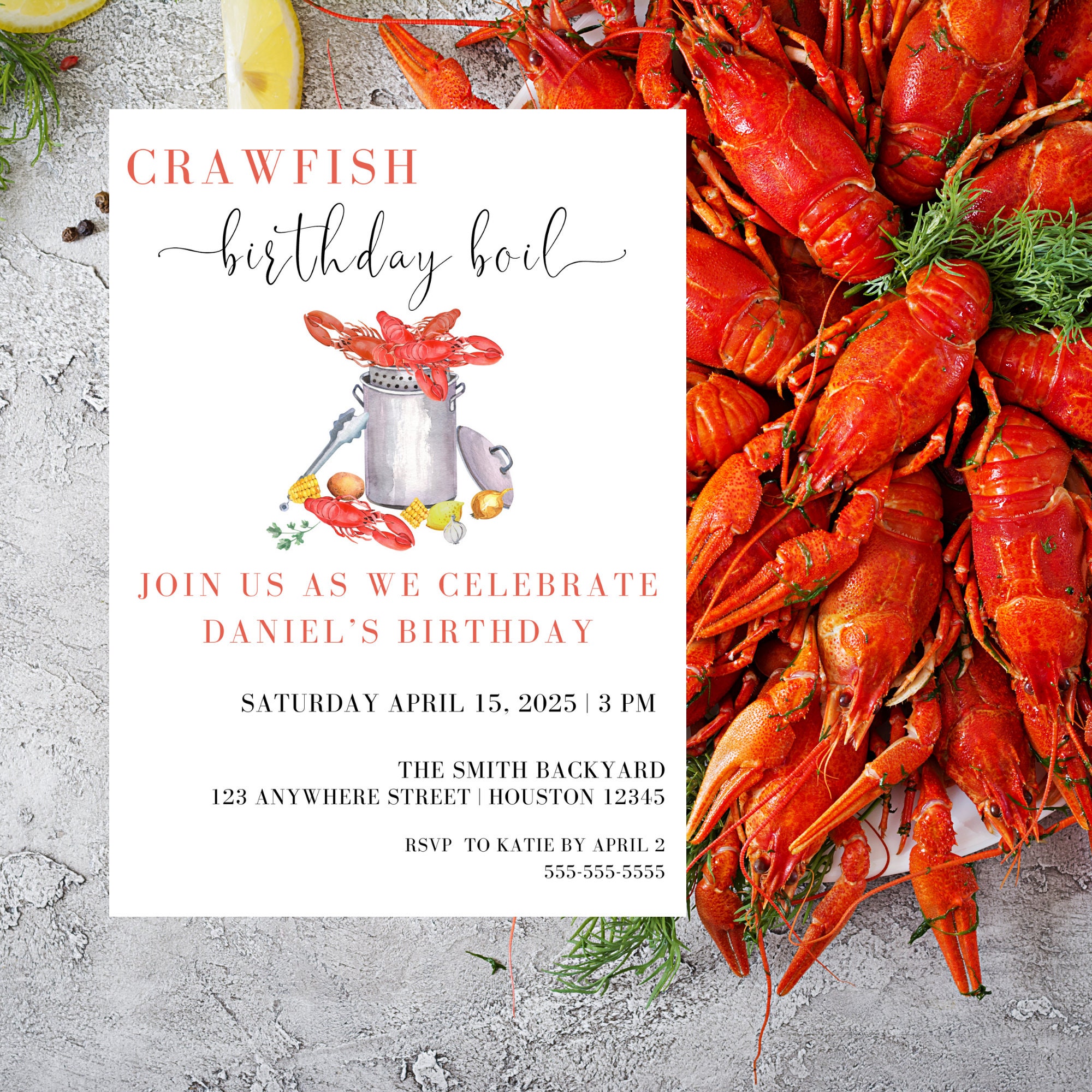 Crawfish Boil Birthday Invite, Crawfish Boil Invitation, Crawfish ...