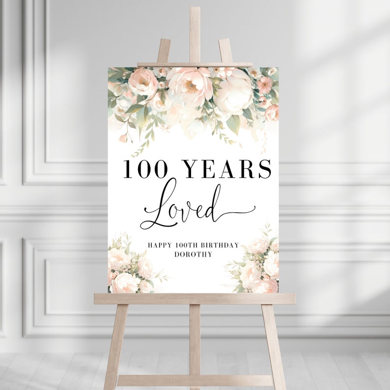 100 Years Loved Sign, 100th Birthday Welcome Sign, 100th Birthday ...