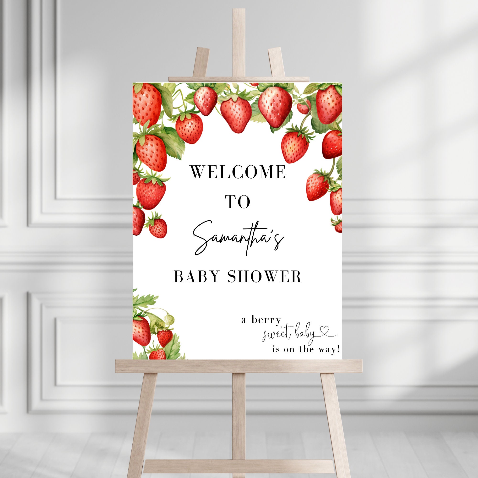Berry Sweet Baby Shower Welcome Sign, Strawberry Baby Shower Welcome ...