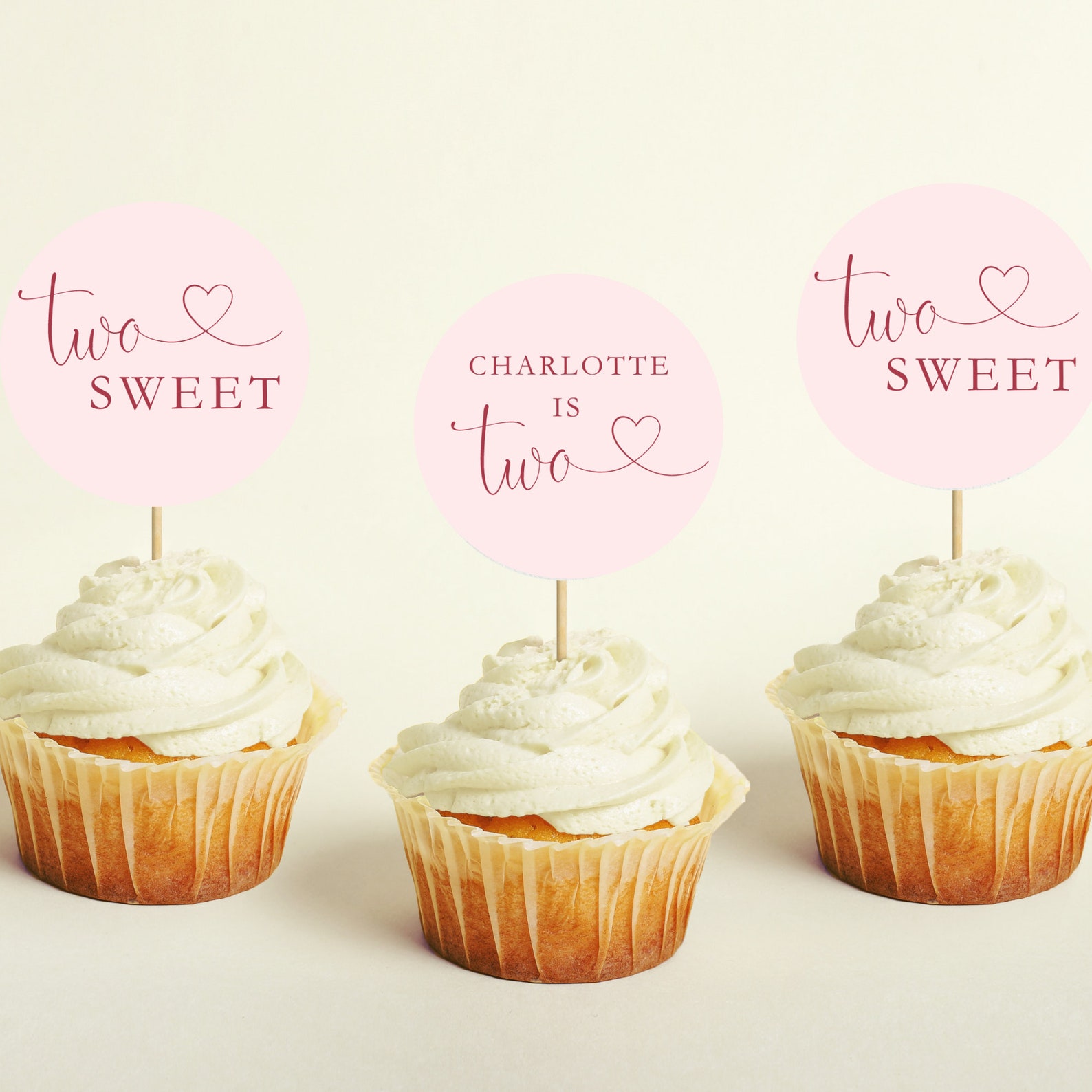 Two Sweet Cupcake Topper, Second Birthday Cupcake Topper, Pink Cupcake ...