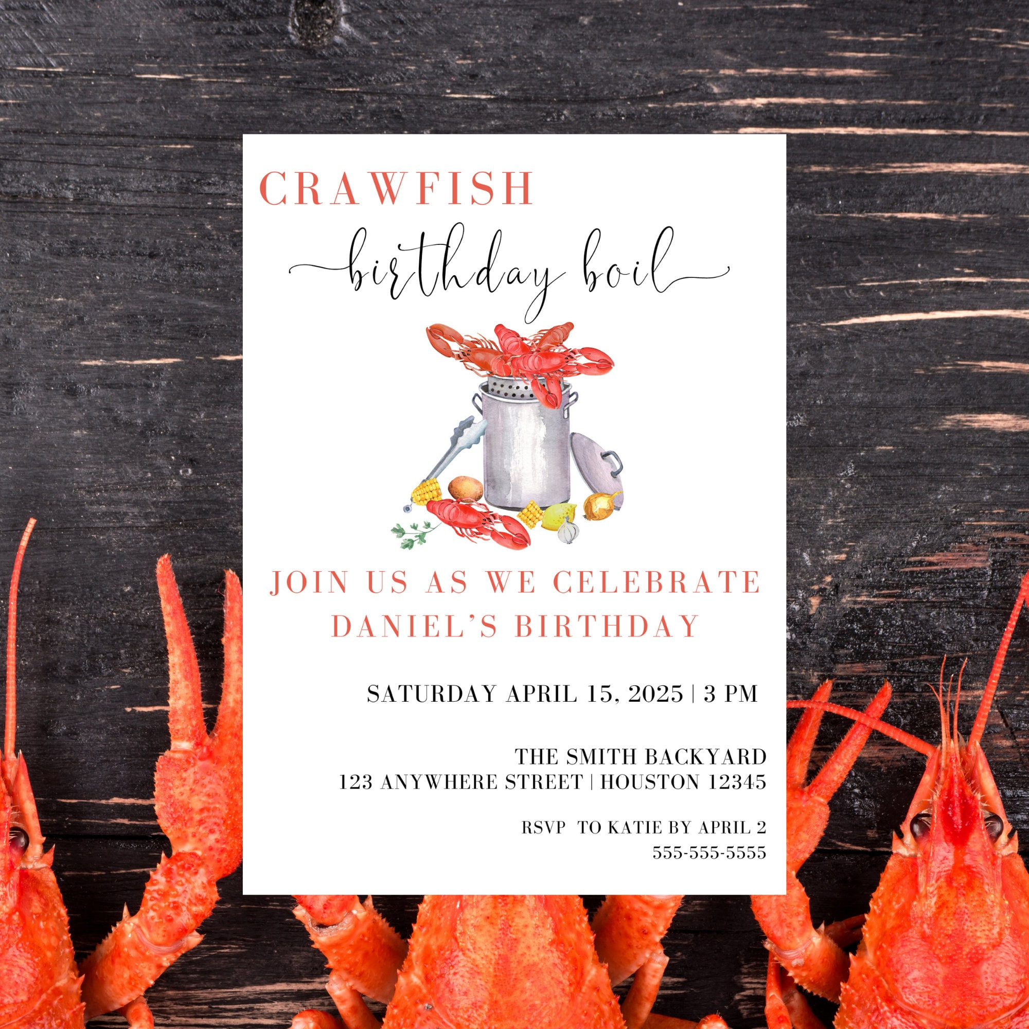 Crawfish Boil Birthday Invite, Crawfish Boil Invitation, Crawfish ...