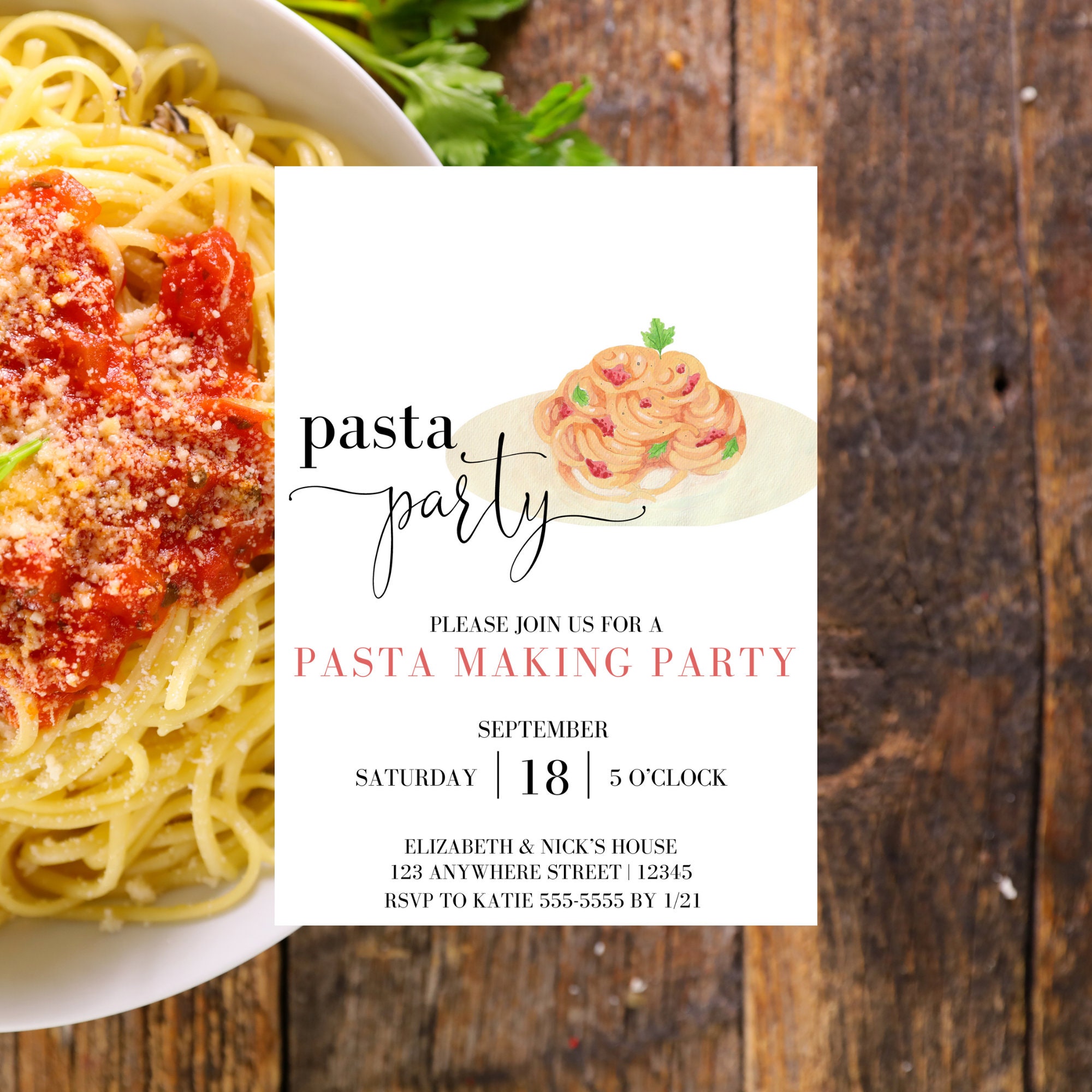 Pasta Making Party Invitation, Cooking Class Invitation, Pasta Making ...