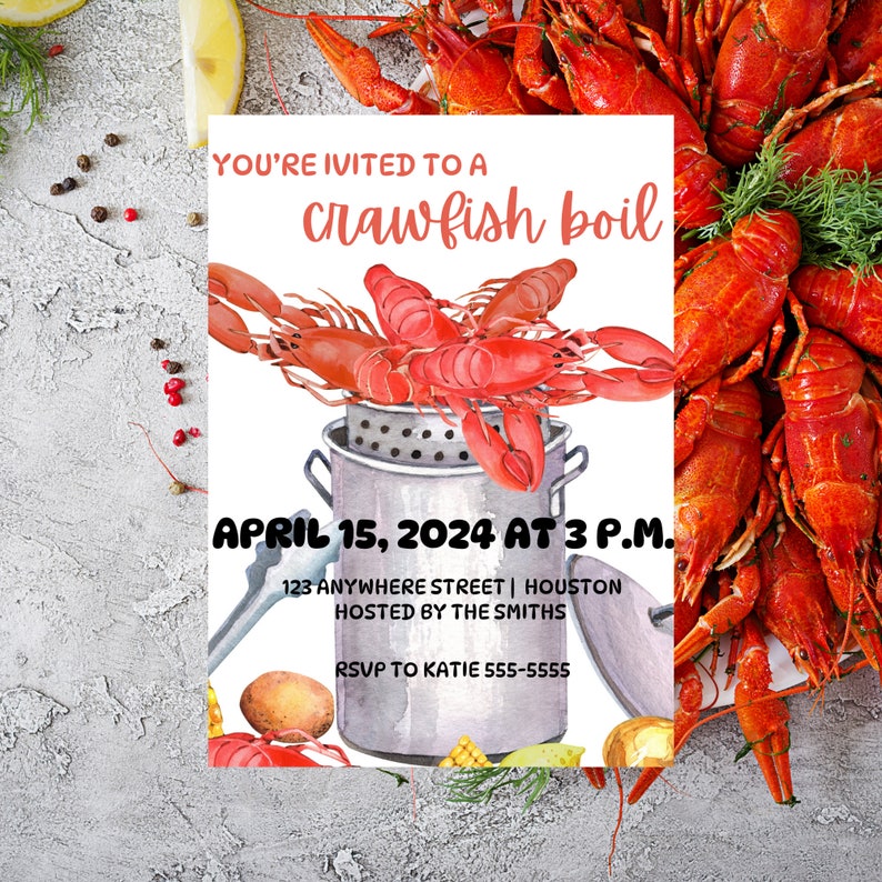 Crawfish Boil Invitation, Crawfish Boil Invite, Annual Crawfish Boil ...