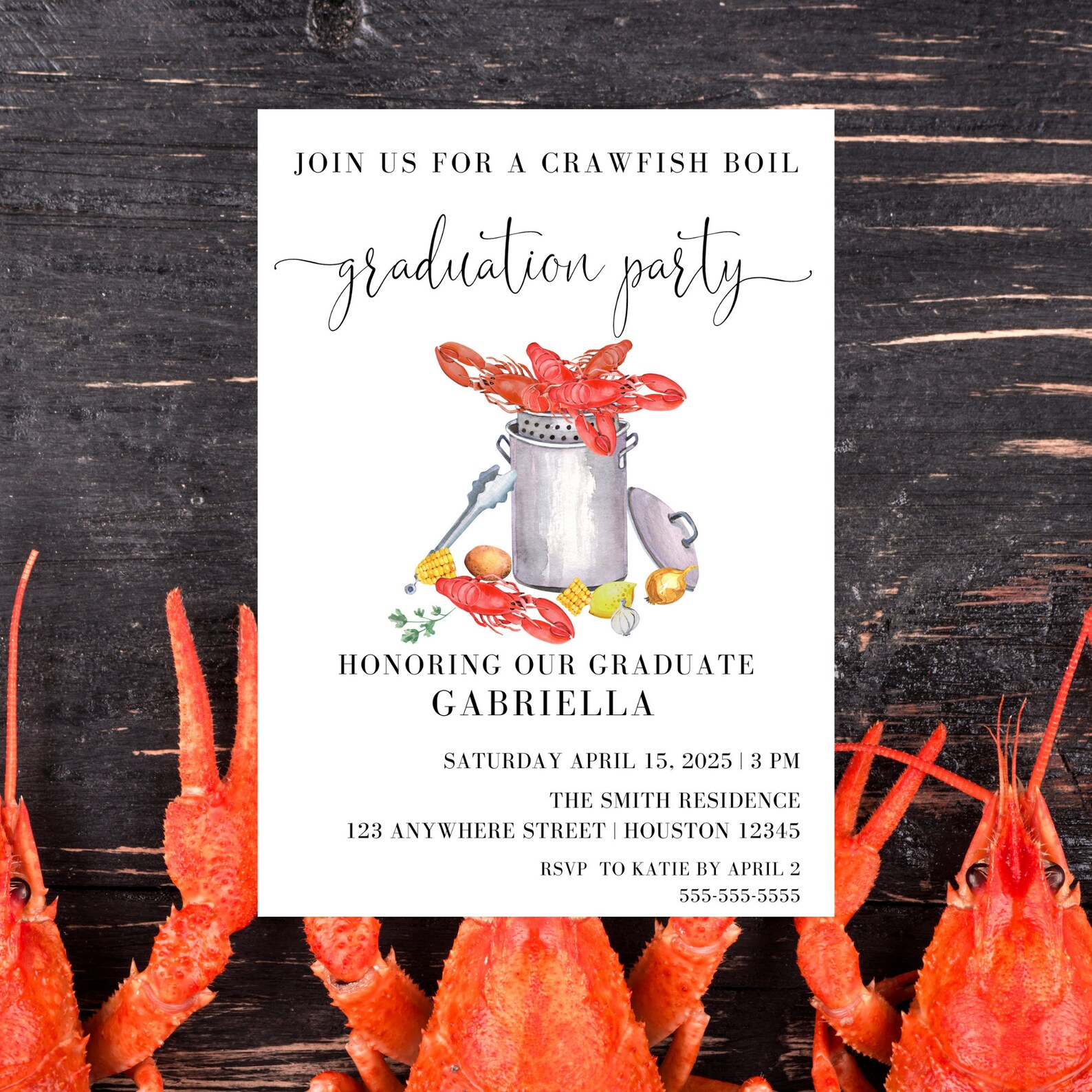 Crawfish Graduation Invitation, Crawfish Graduation Party, Crawfish ...