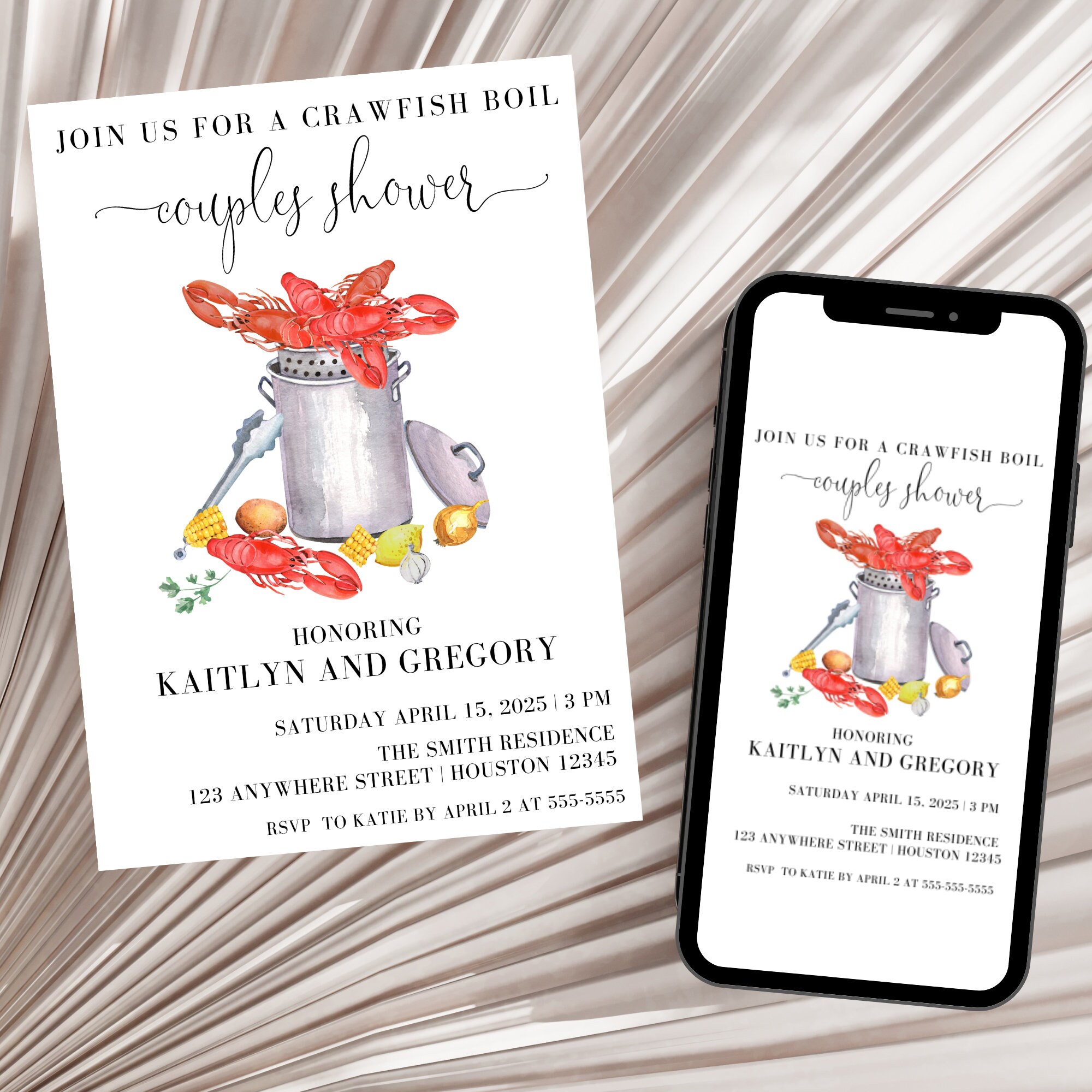 Crawfish Couples Shower Invitations, Crawfish Boil Invite, Crawfish ...