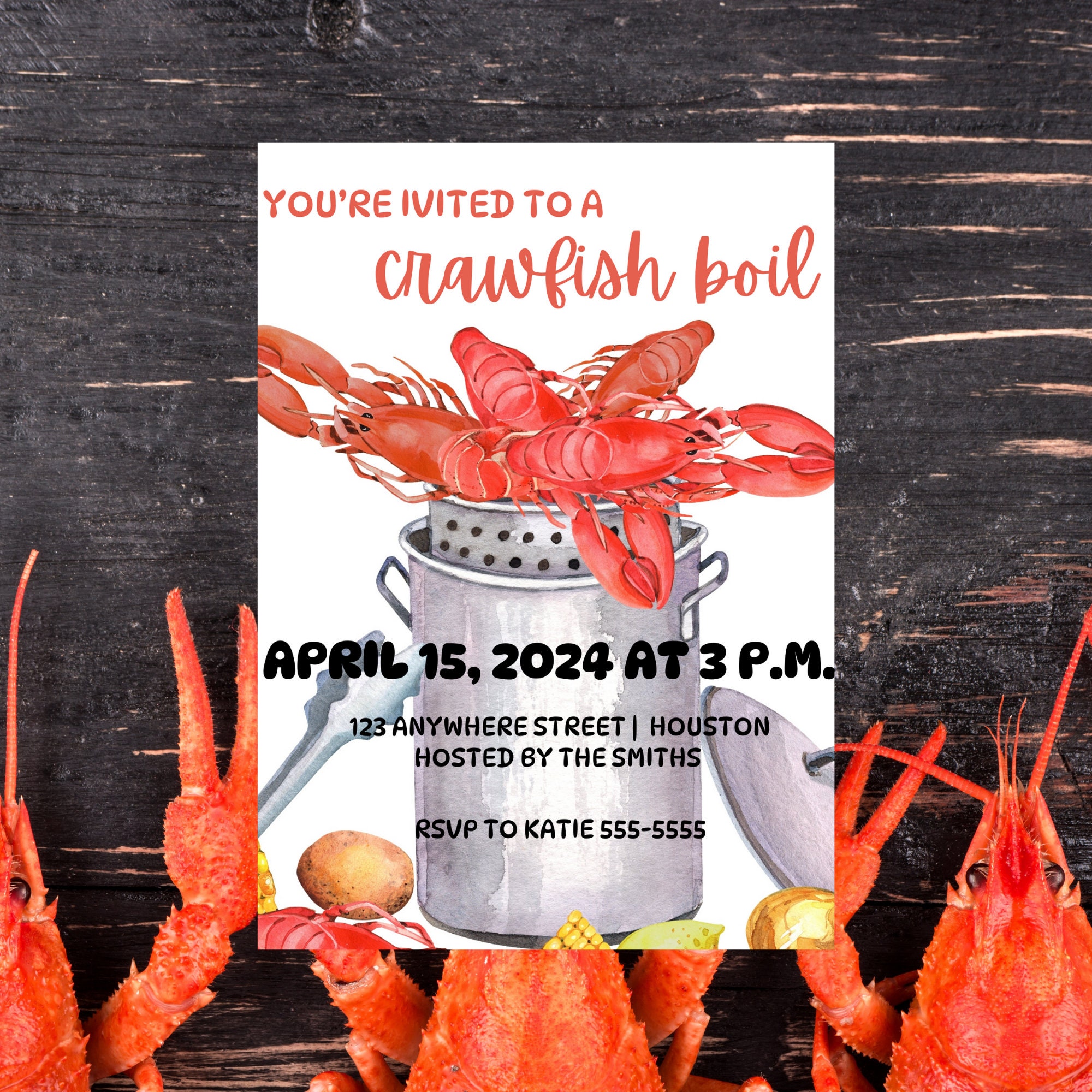 Crawfish Boil Invitation, Crawfish Boil Invite, Annual Crawfish Boil ...