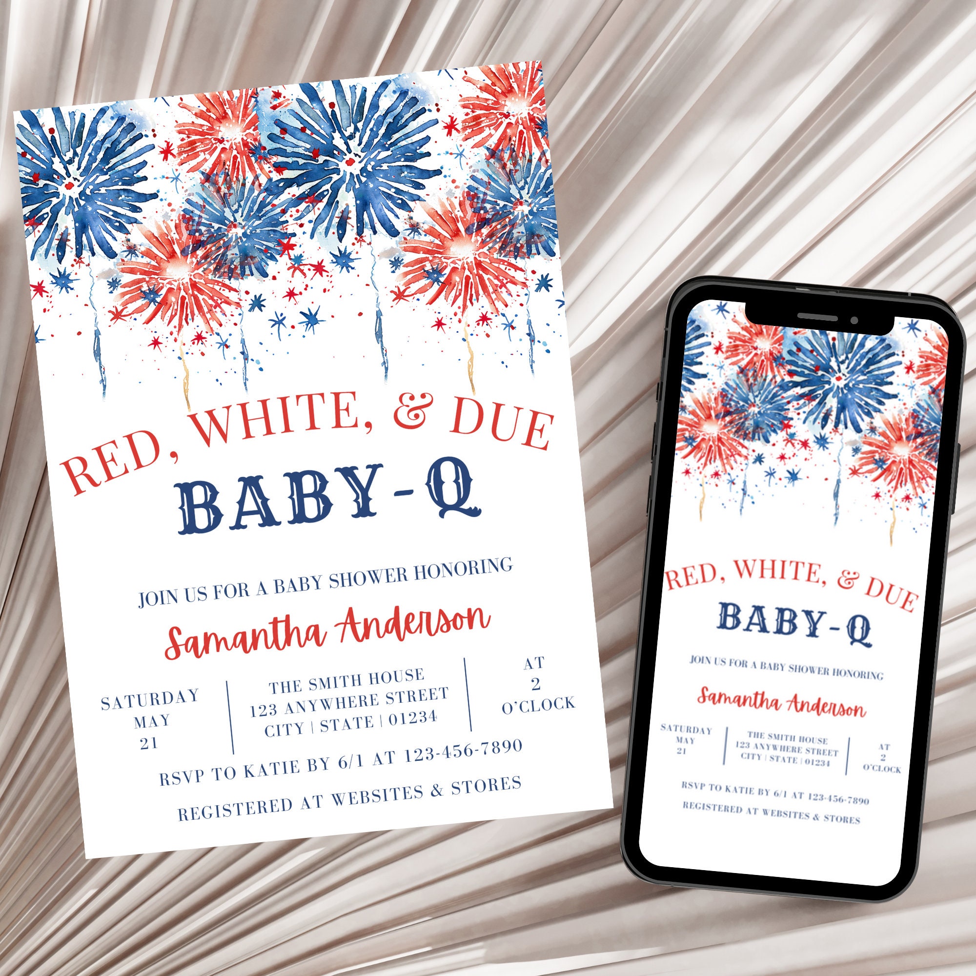 Red White and Due Baby Shower Invitation, 4th of July Baby Shower ...