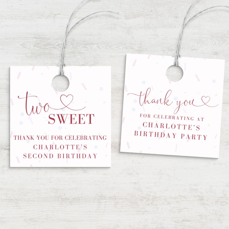 Second Birthday Thank You Tags, Two Sweet Birthday Printables, Two ...