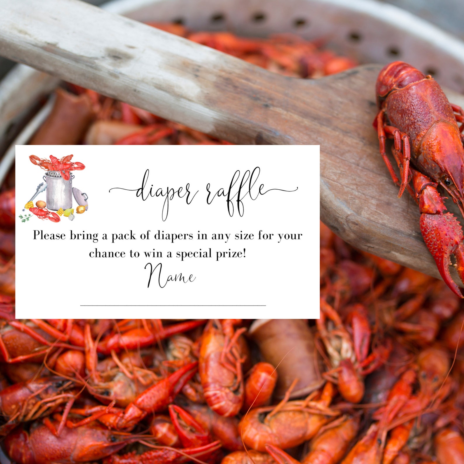 Diaper Raffle Insert, Crawfish Baby Shower Invitation, Seafood Boil ...