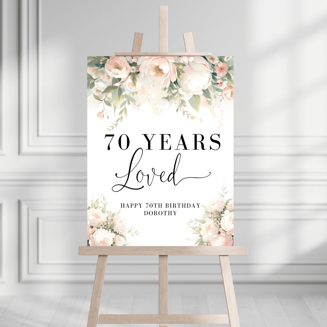 70 Years Loved Sign, 70th Birthday Sign, 70th Birthday Party Welcome ...