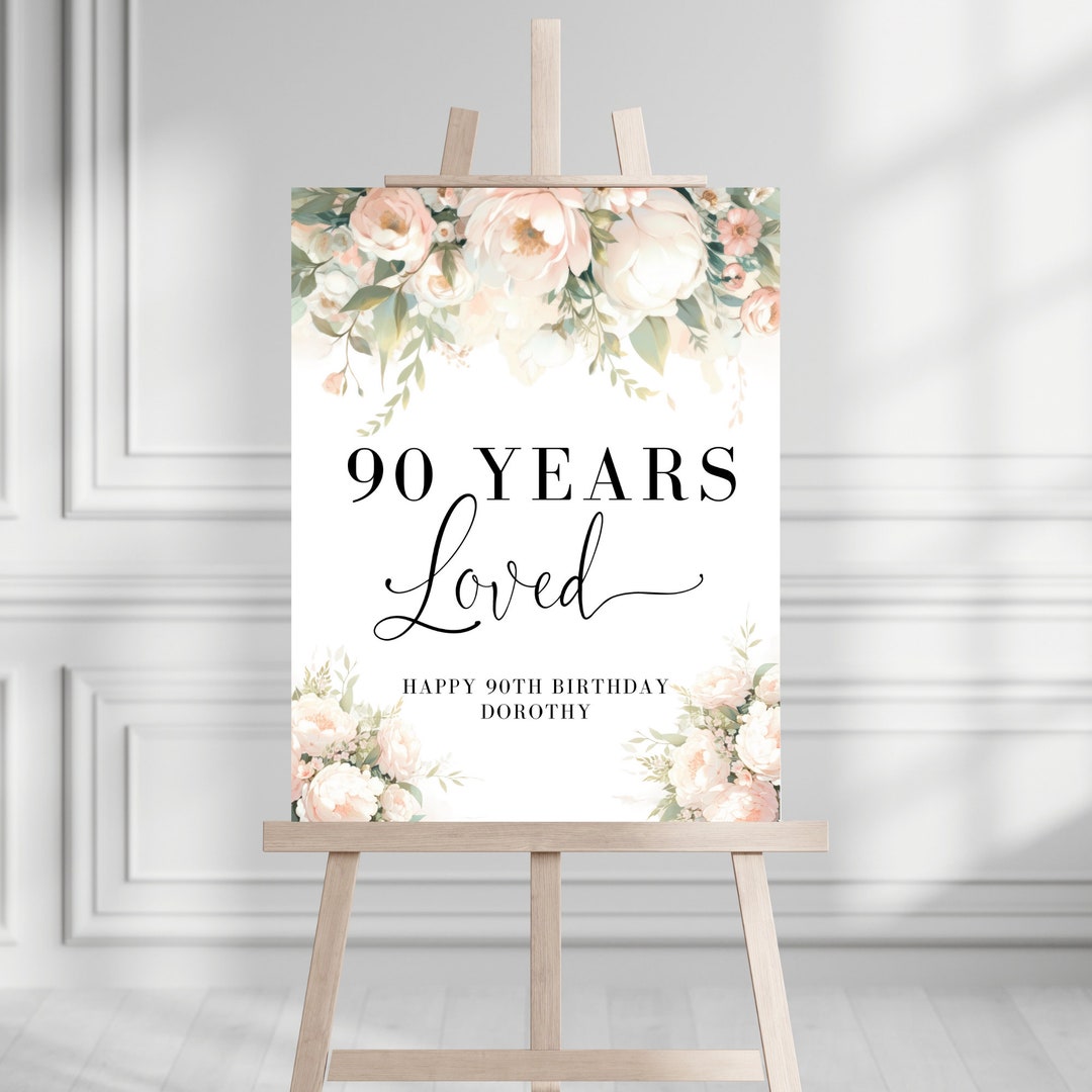 90 Years Loved Birthday Sign, 90th Birthday Welcome Sign, Happy 90th ...