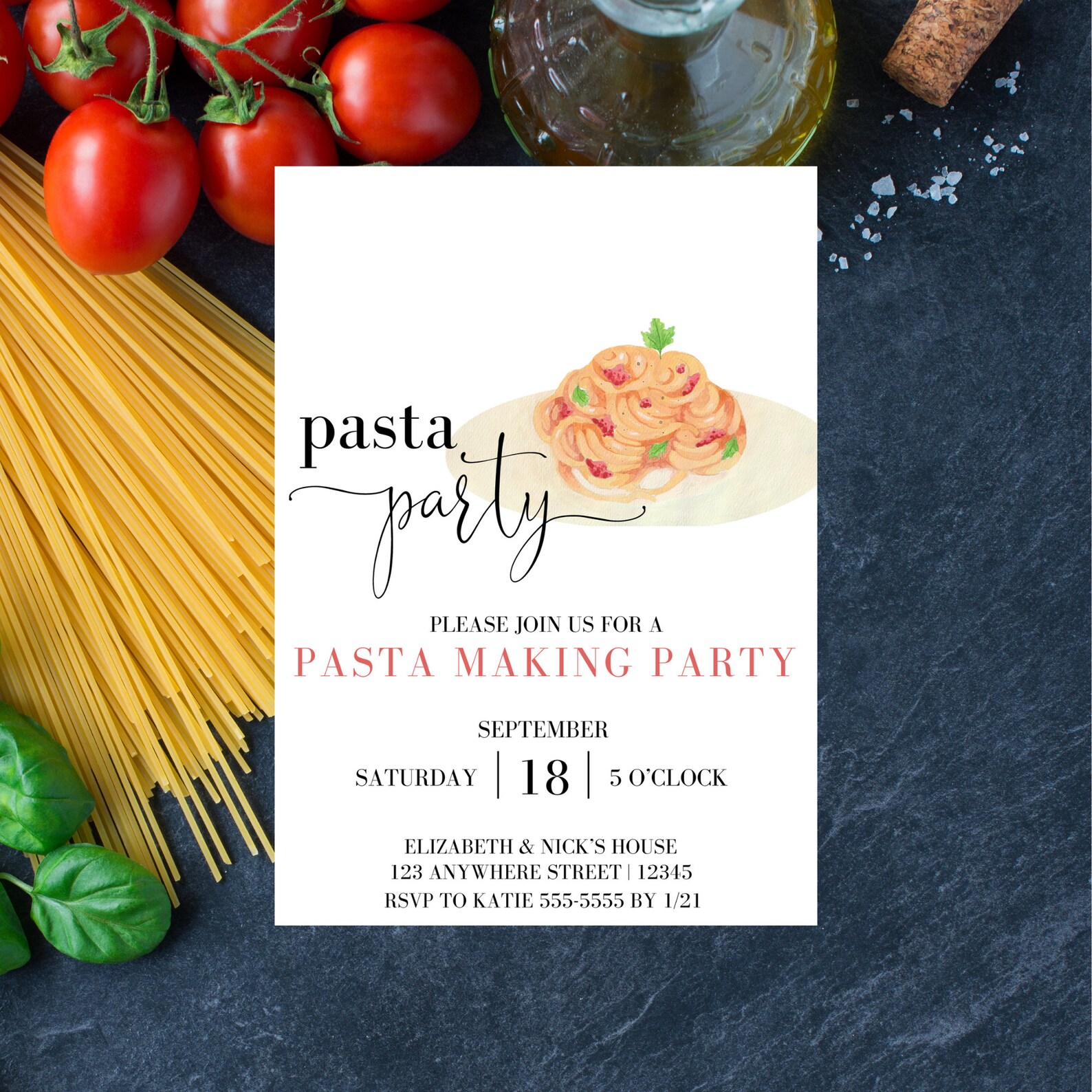 Pasta Making Party Invitation, Cooking Class Invitation, Pasta Making ...