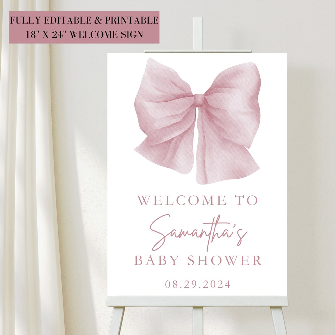 Pink Bow Baby Shower Welcome Sign, Welcome Sign for Baby Shower Pink ...