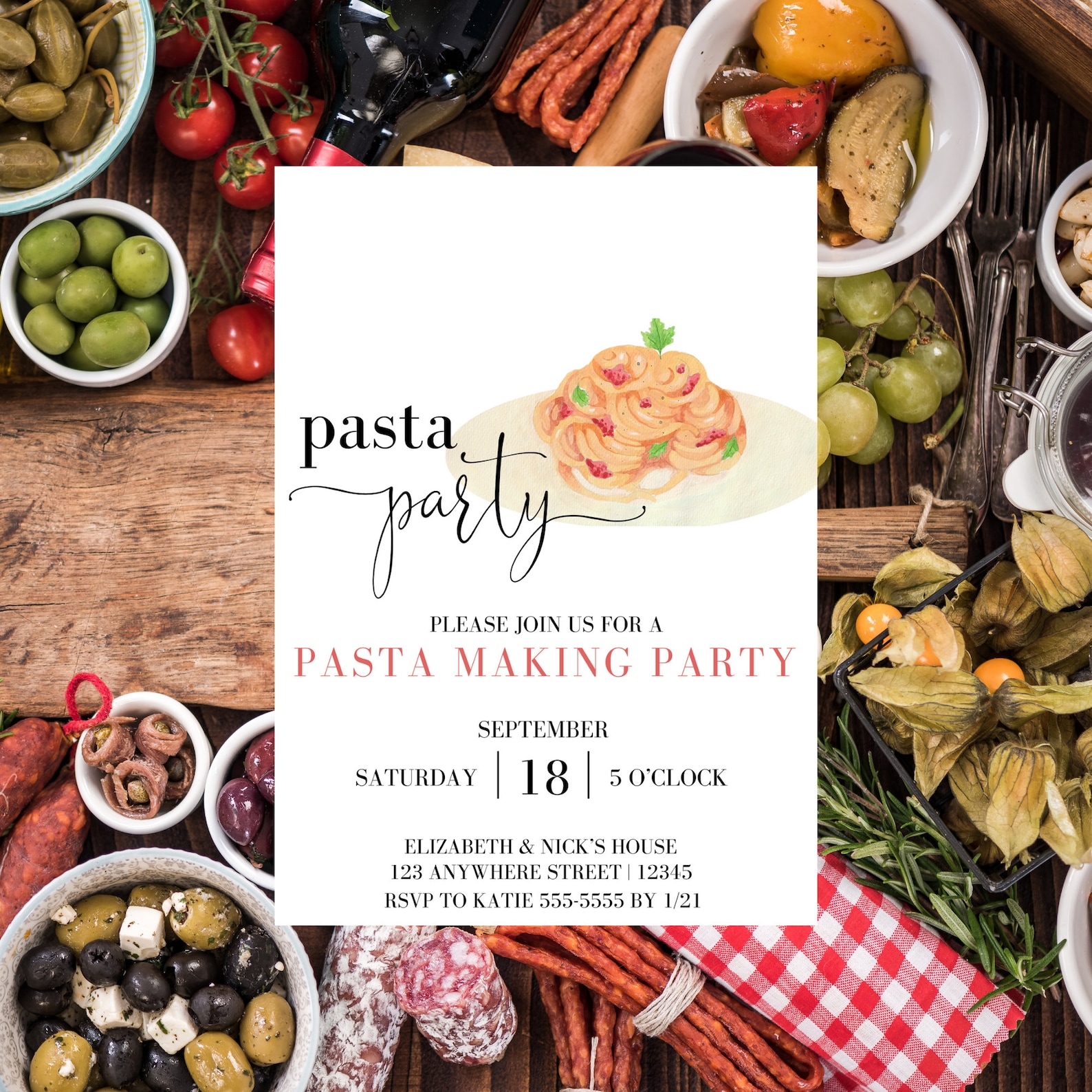 Pasta Making Party Invitation, Cooking Class Invitation, Pasta Making ...