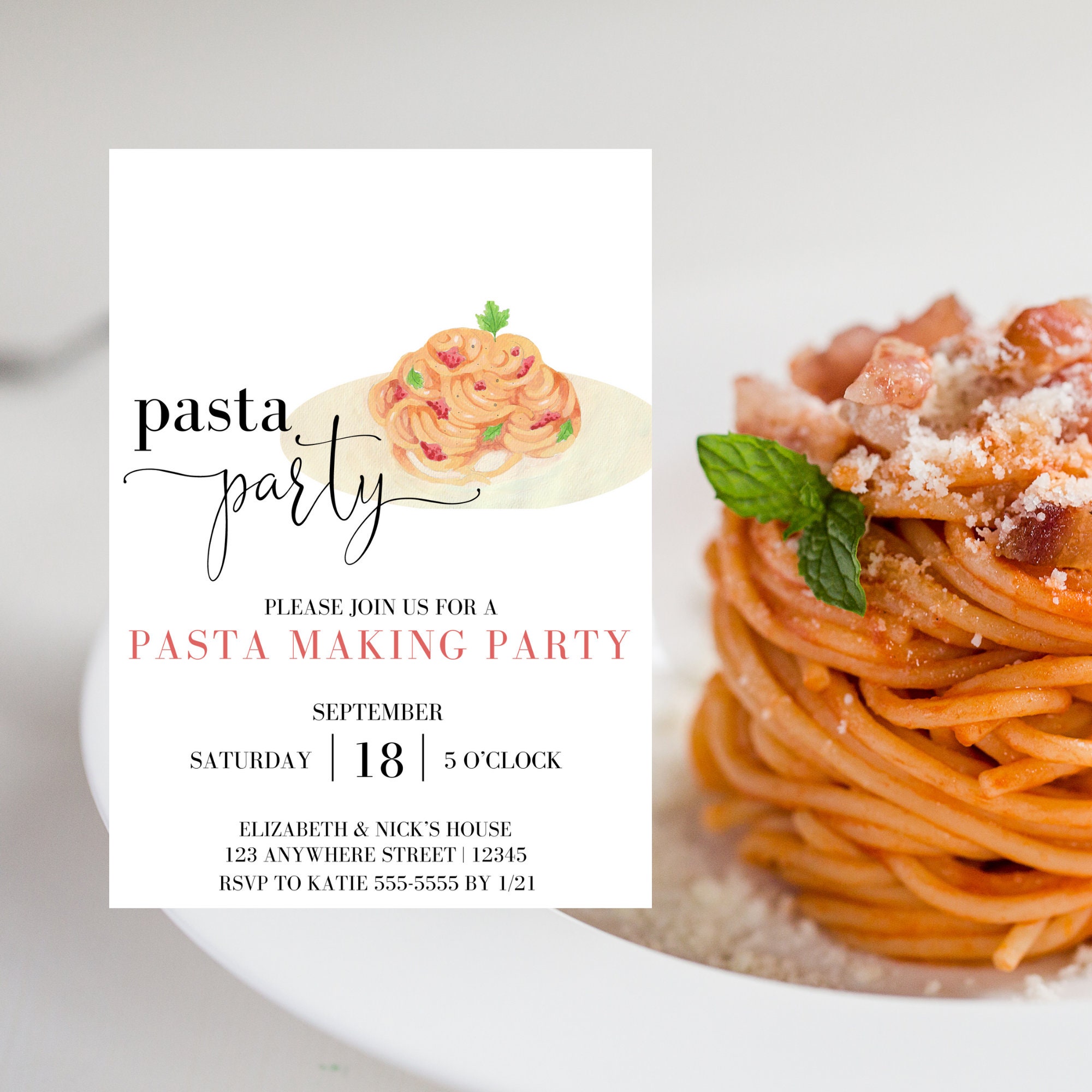 Pasta Making Party Invitation, Cooking Class Invitation, Pasta Making ...
