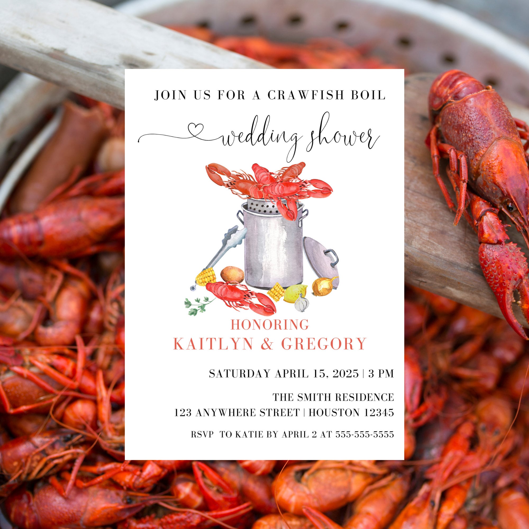 Crawfish Wedding Shower Invitations, Crawfish Boil Invite, Crawfish ...