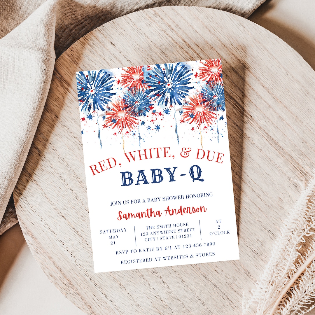 Red White and Due Baby Shower Invitation, 4th of July Baby Shower ...