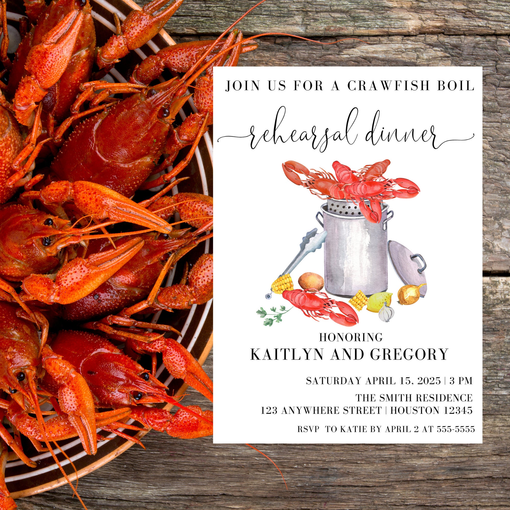 Crawfish Boil Invite, Rehearsal Dinner Invitation, Seafood Boil ...