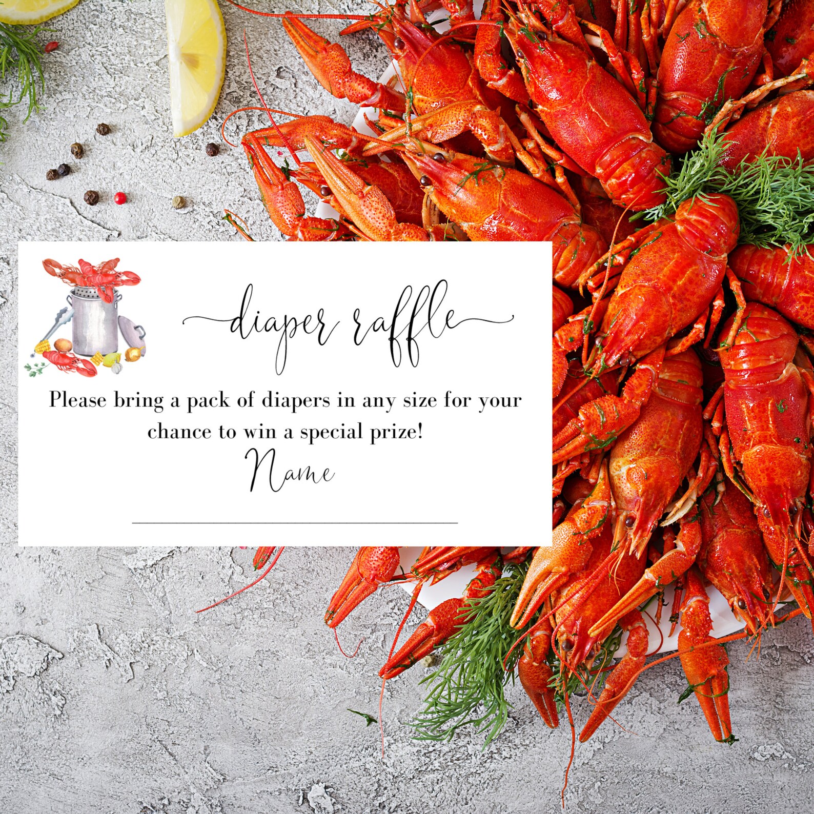 Diaper Raffle Insert, Crawfish Baby Shower Invitation, Seafood Boil ...