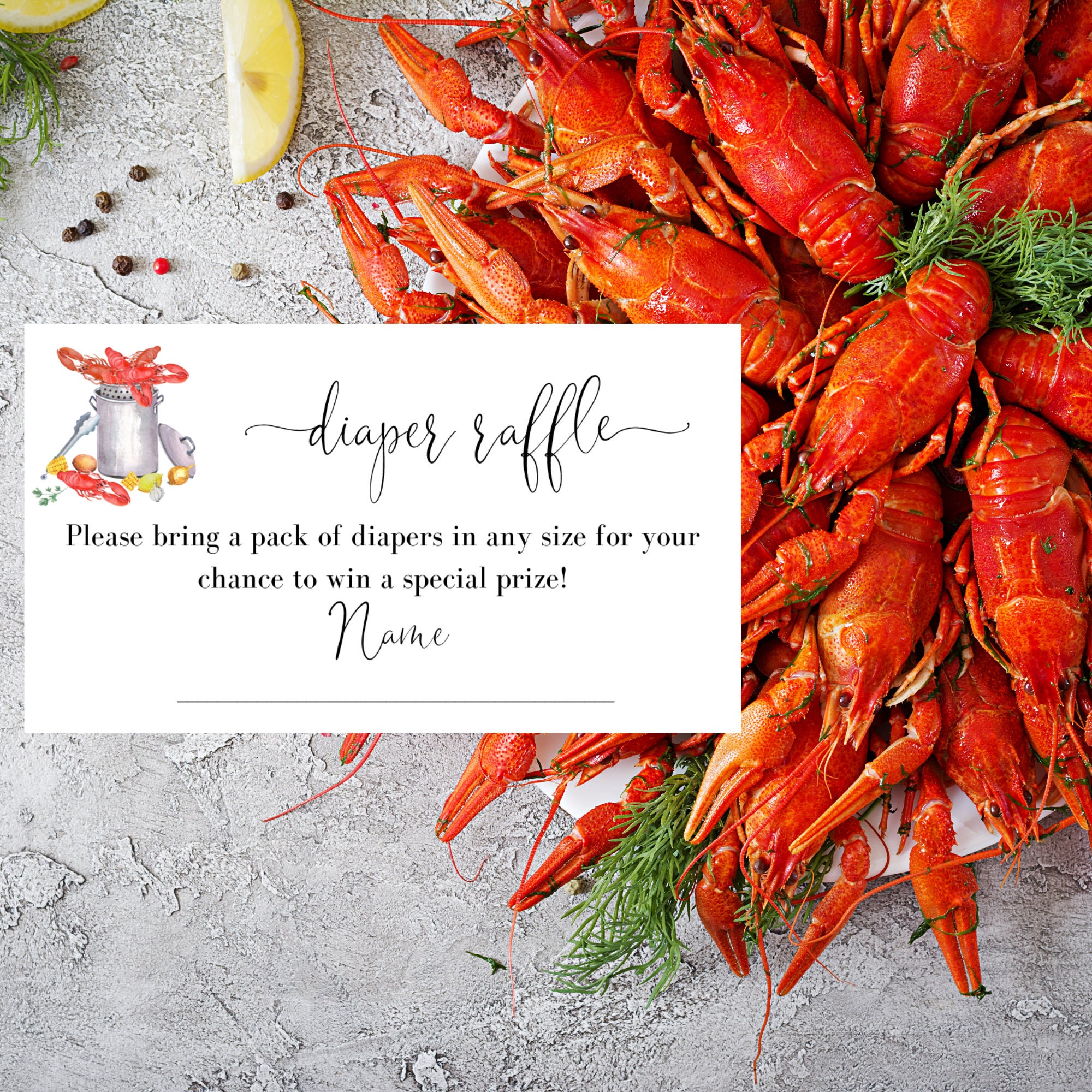 Diaper Raffle Insert, Crawfish Baby Shower Invitation, Seafood Boil ...