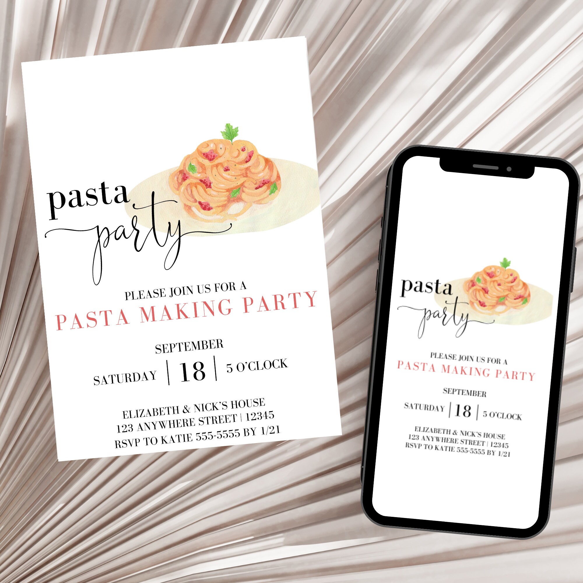 Pasta Making Party Invitation, Cooking Class Invitation, Pasta Making ...