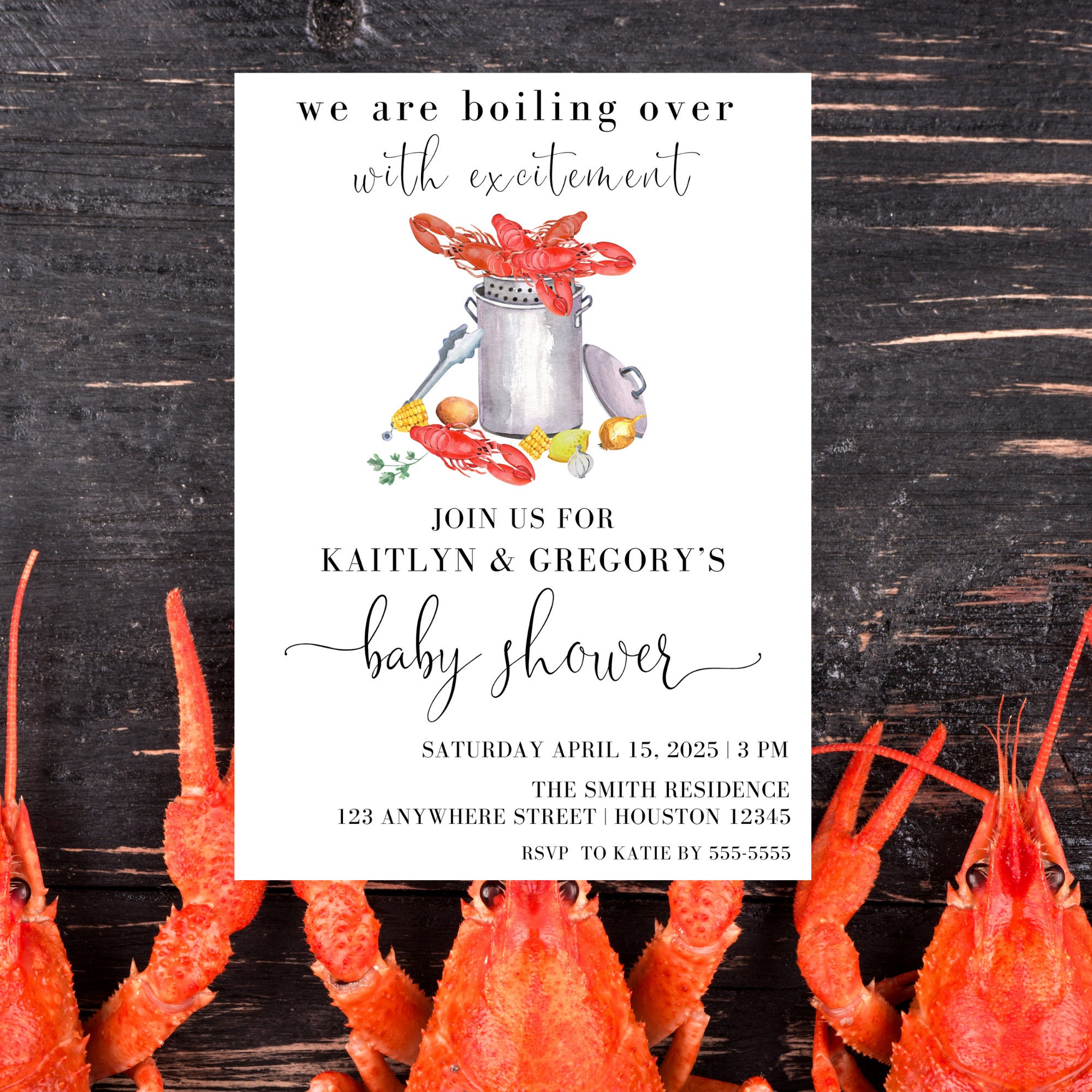 Crawfish Baby Shower Invitation, Crawfish Boil Baby Shower, Seafood ...