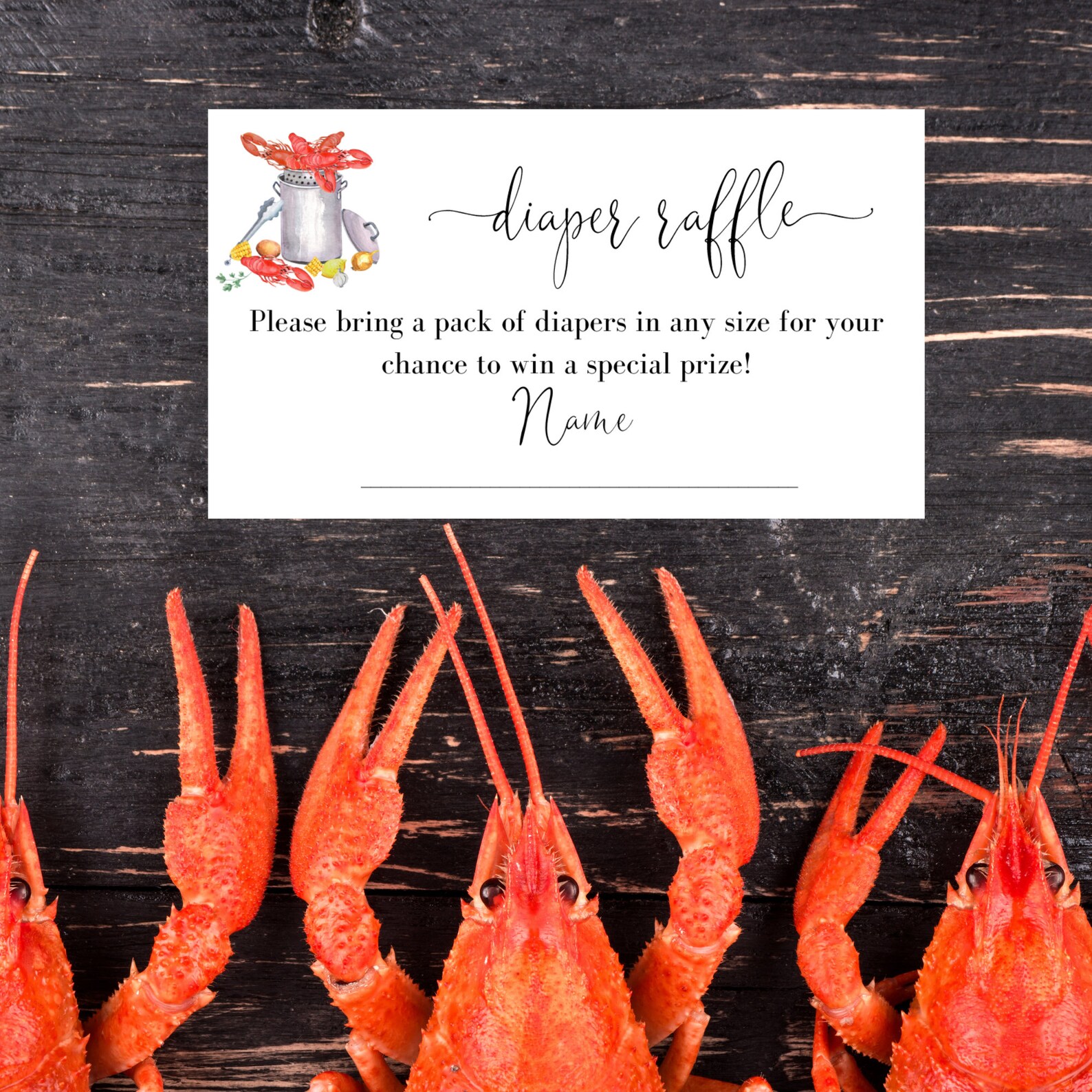 Diaper Raffle Insert, Crawfish Baby Shower Invitation, Seafood Boil ...