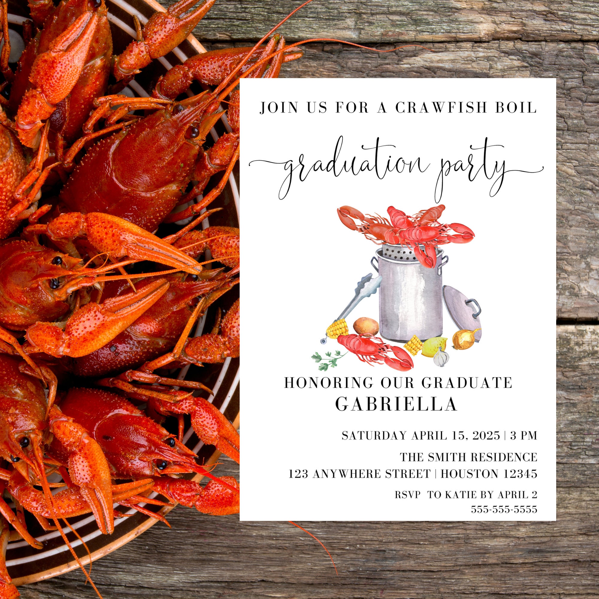 Crawfish Graduation Invitation, Crawfish Graduation Party, Crawfish ...