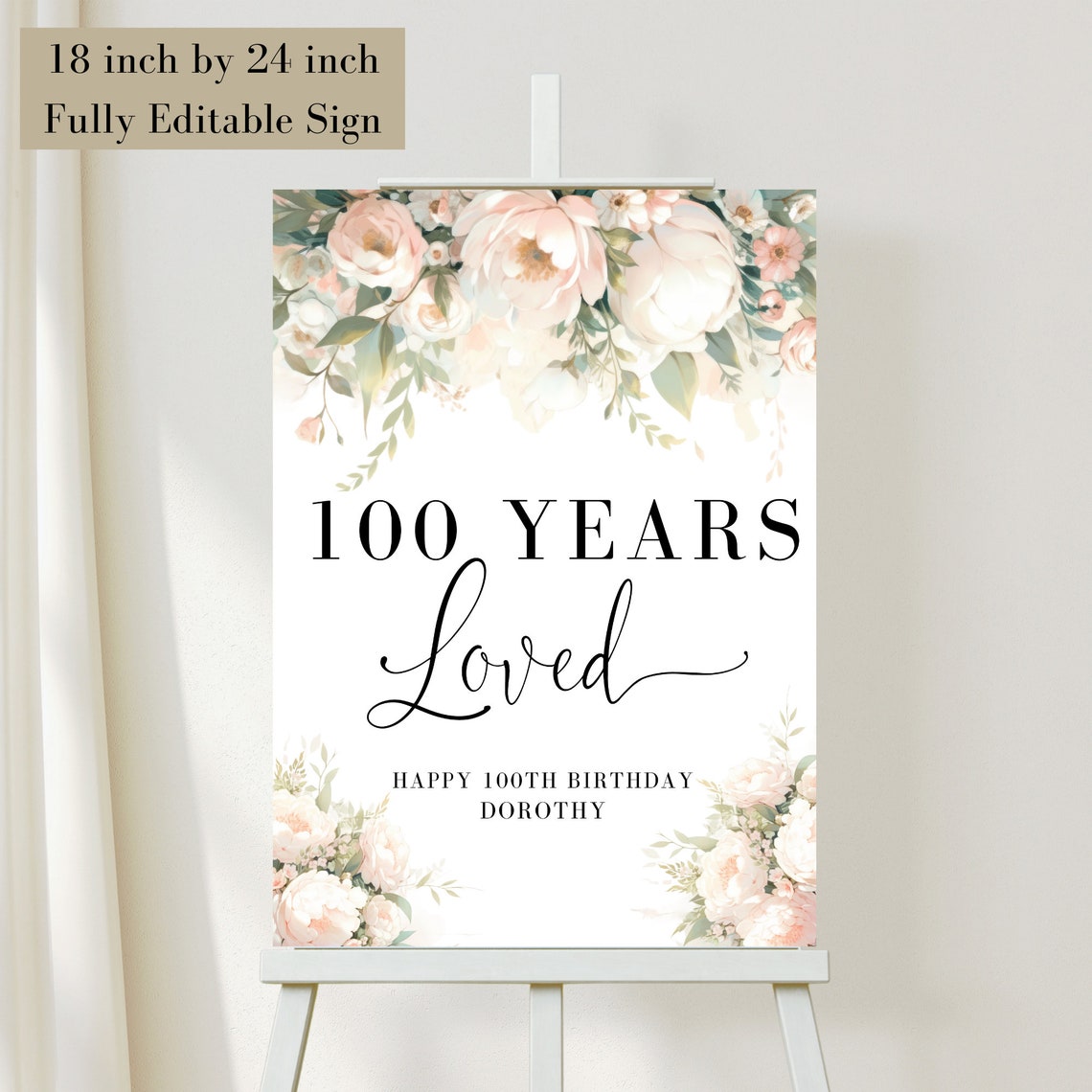 100 Years Loved Sign, 100th Birthday Welcome Sign, 100th Birthday ...
