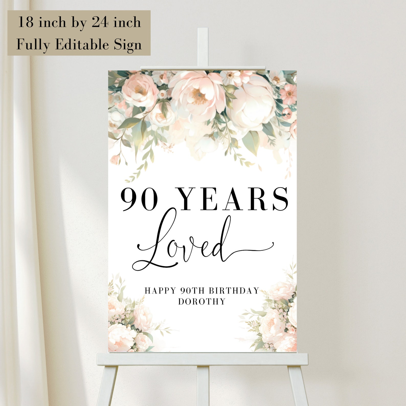 90 Years Loved Birthday Sign, 90th Birthday Welcome Sign, Happy 90th ...
