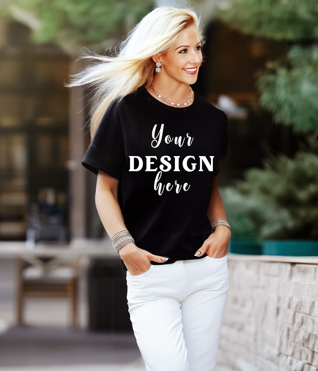 Mockup T-shirtwomen , Girl Model Mockup, Stock Photo, Black Shirt ...