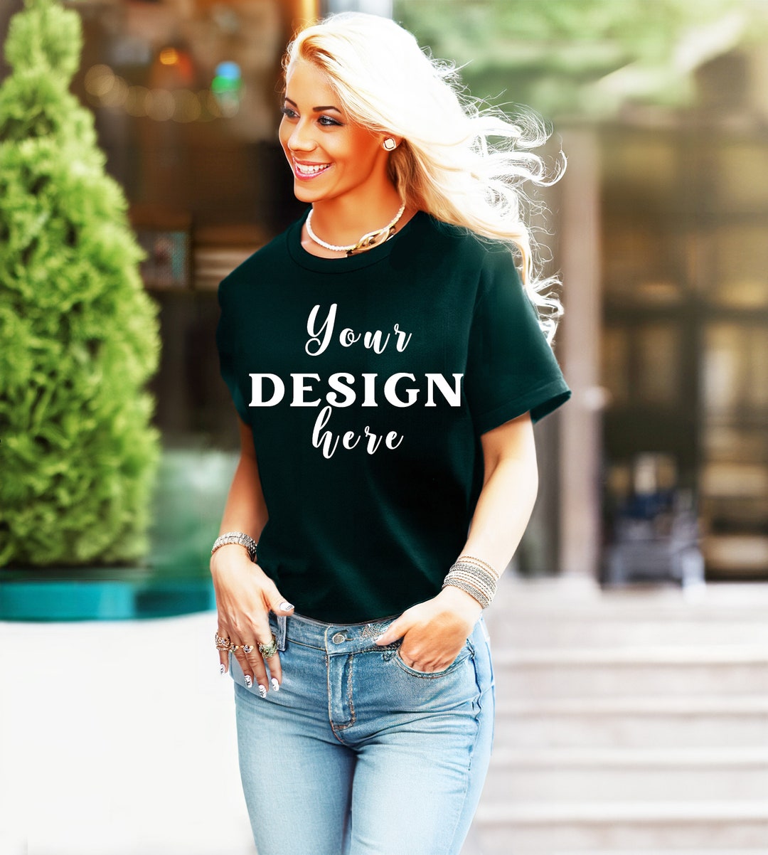 Mockup T-shirtwomen , Girl Model Mockup, Stock Photo, Black Shirt ...
