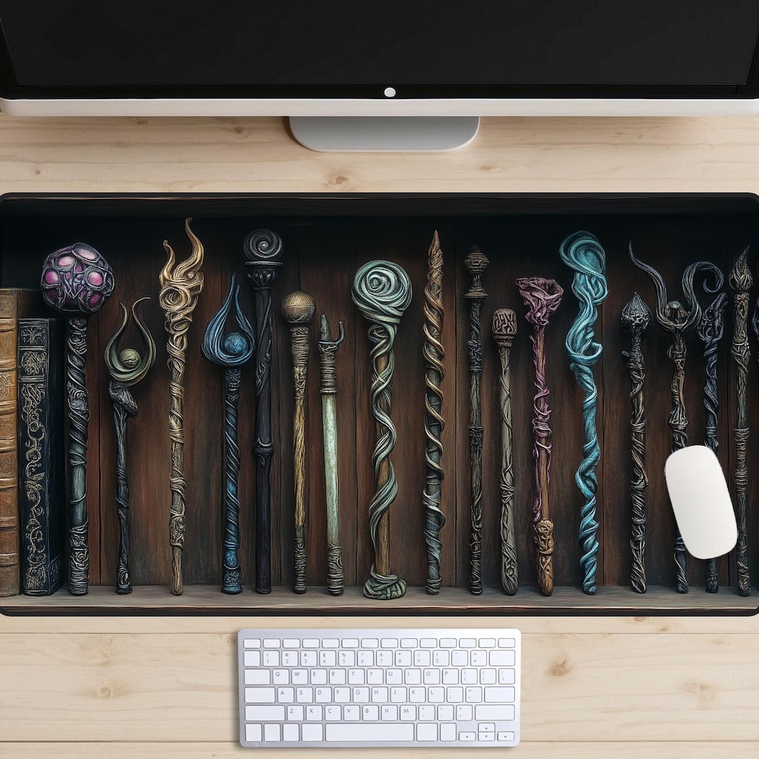 Magic Wand Shop Desk Mat, Wand Display Case Desk Pad, Magical Boutique ...