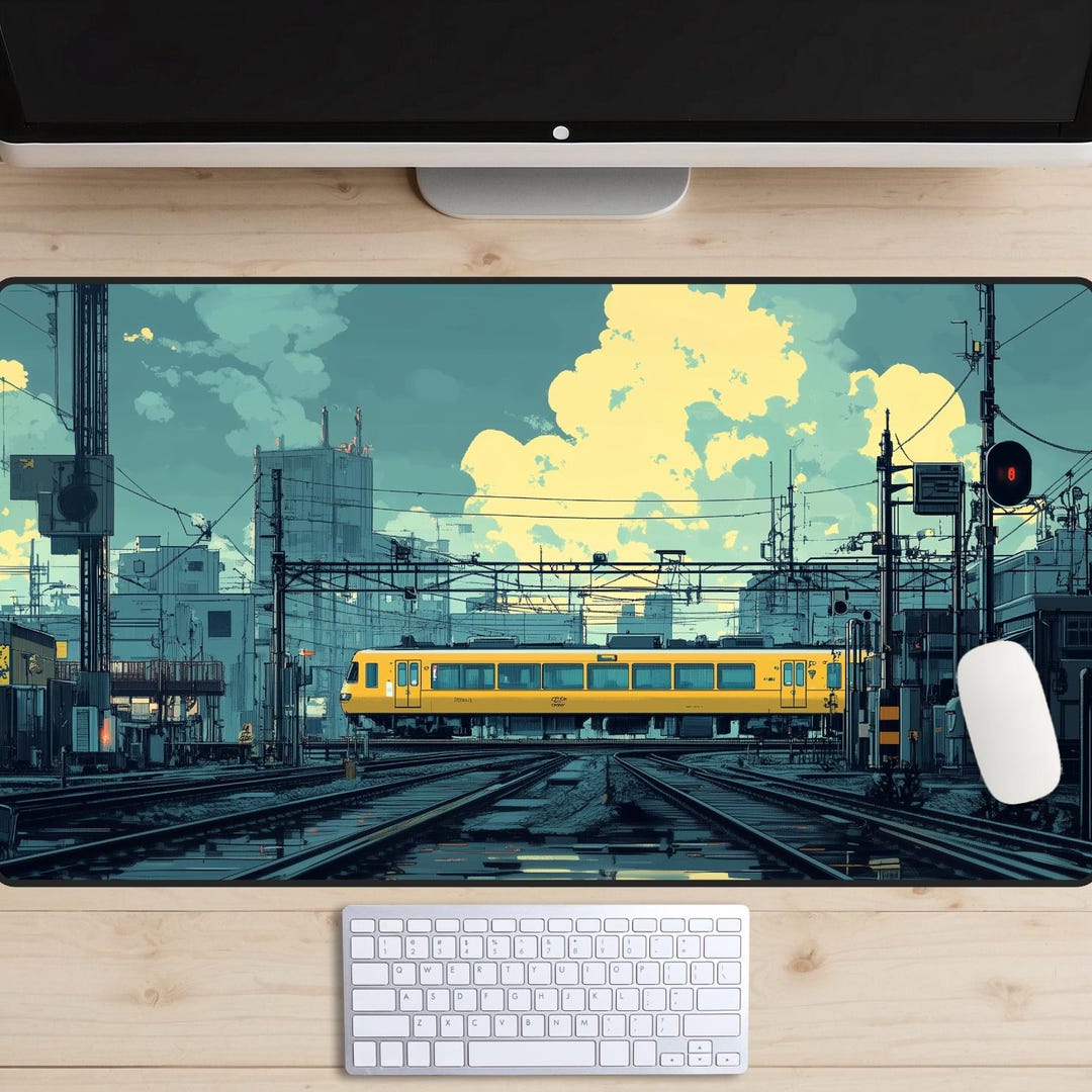 Lets Take A Train Somewhere Desk Mat, Train Station Desk Pad, Lofi Desk ...