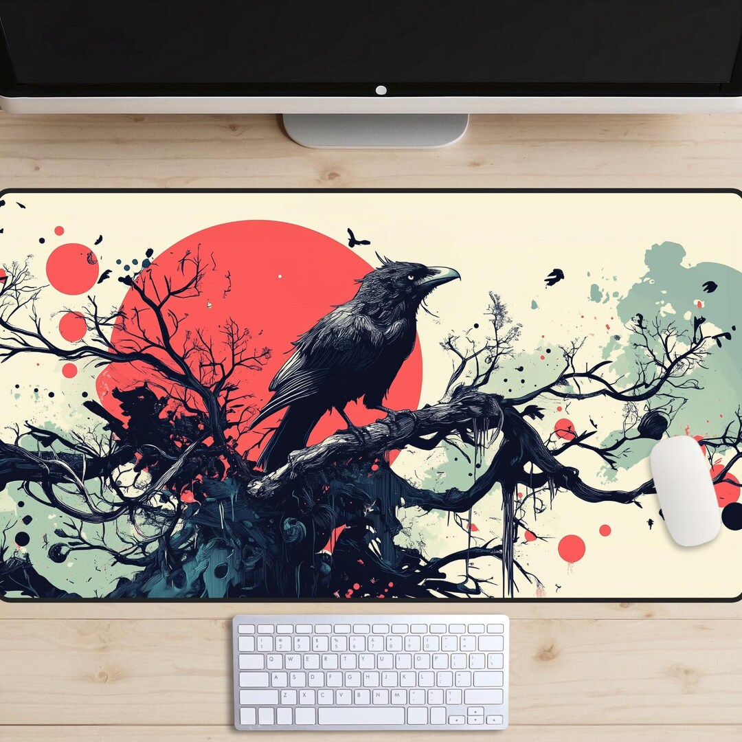 King Raven Desk Mat, Nevermore Desk Pad, Black Crow Desk Topper, Grunge ...