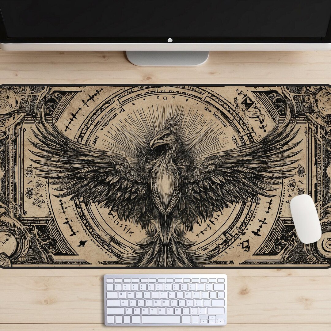 Vintage Medieval Phoenix Desk Mat, Mythical Bird Mouse Pad, Dark ...