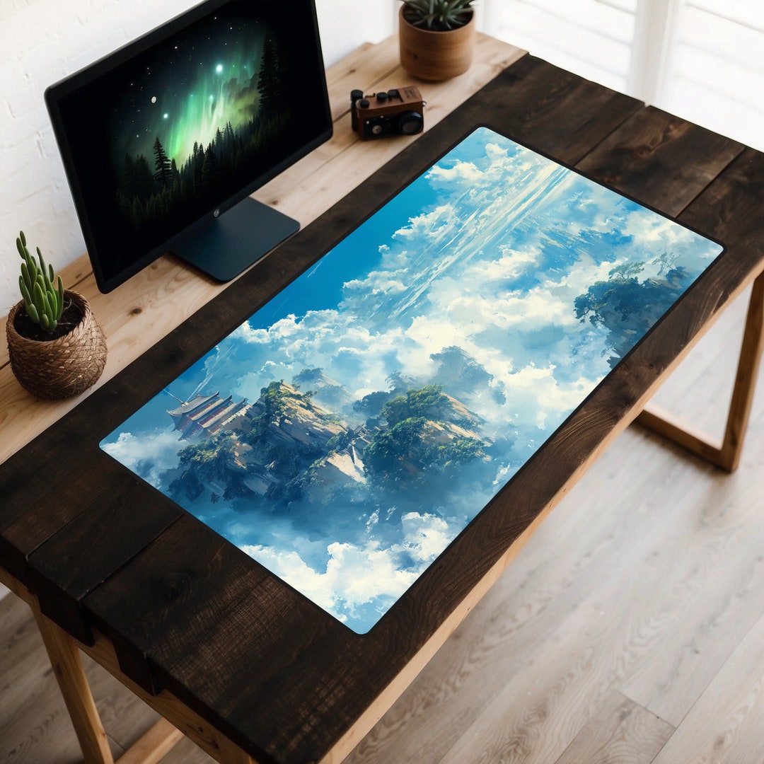 Japanese Sky Desk Mat, Fantasy Desk Pad, Clouds Desk Topper, Cloudscape Mousepad, Epic Painting ...