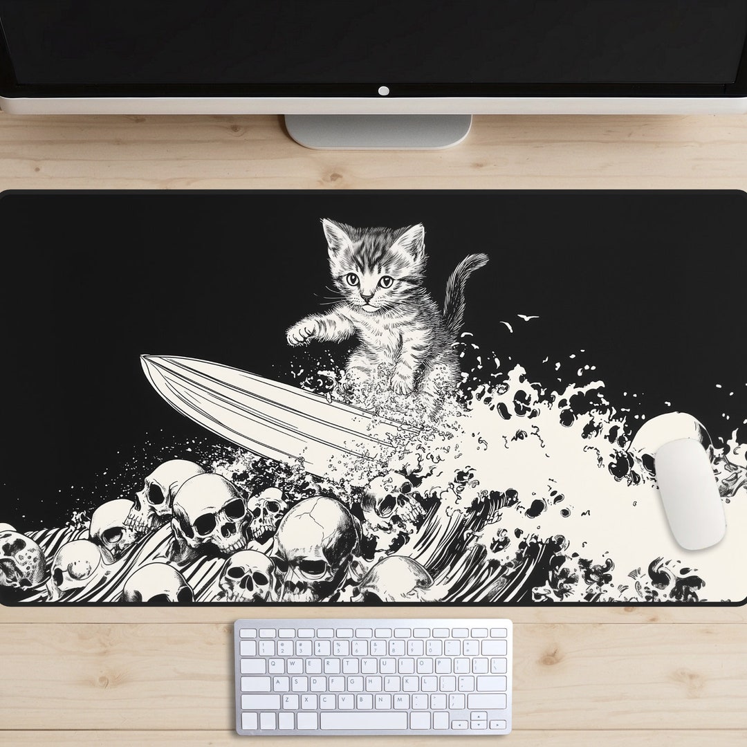 Heavy Metal Kitten Desk Mat, Unhinged Desk Pad, Sea of Skulls Desk ...