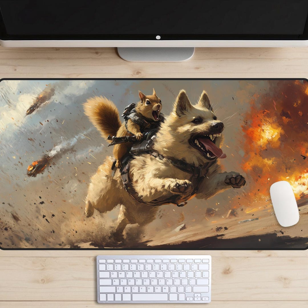 Death to Our Enemies Desk Mat, Squirrel Commando Desk Pad, Battle Dog ...