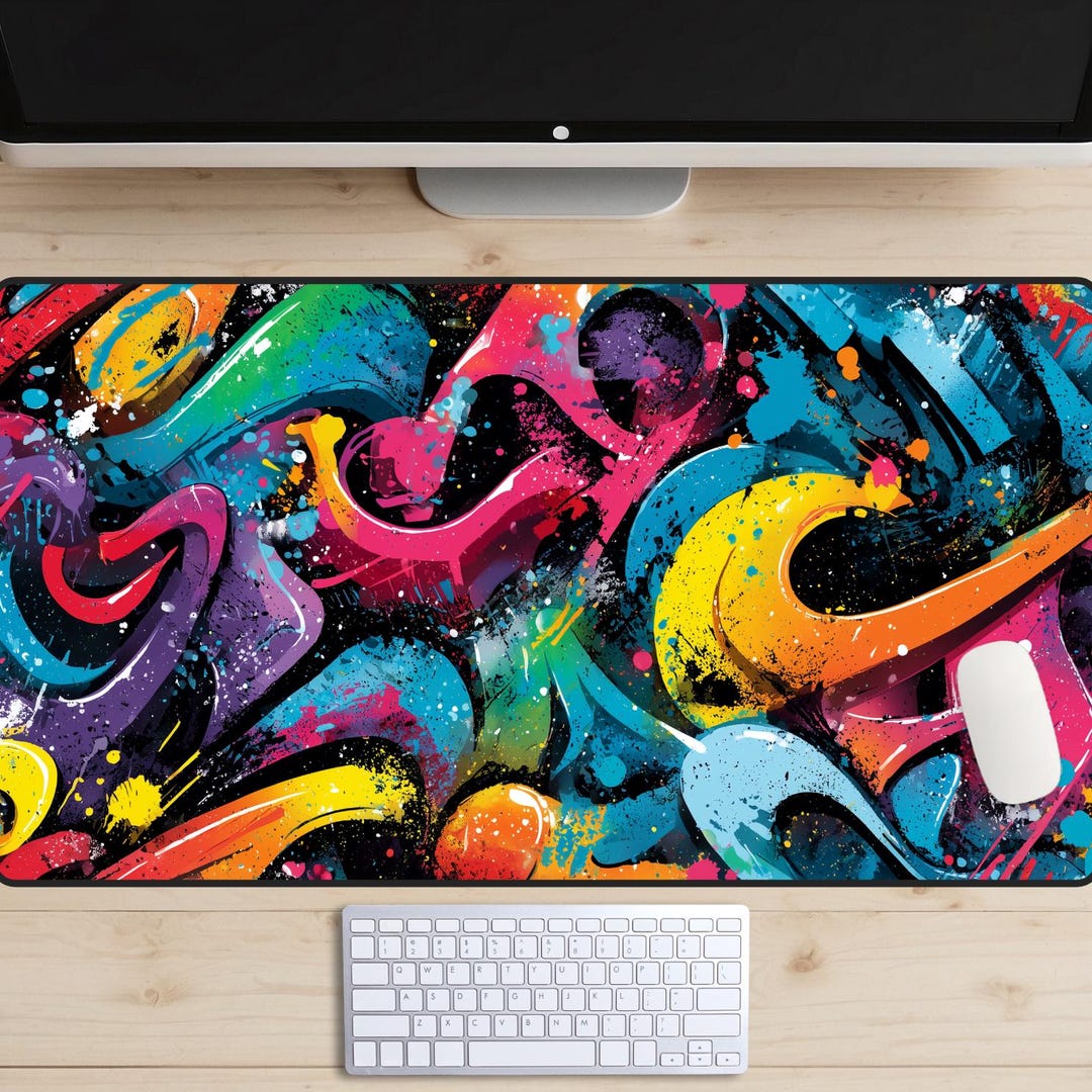 Paint Splatter Graffiti Desk Mat, Neon Graffiti Desk Pad, Vibrant Mouse ...