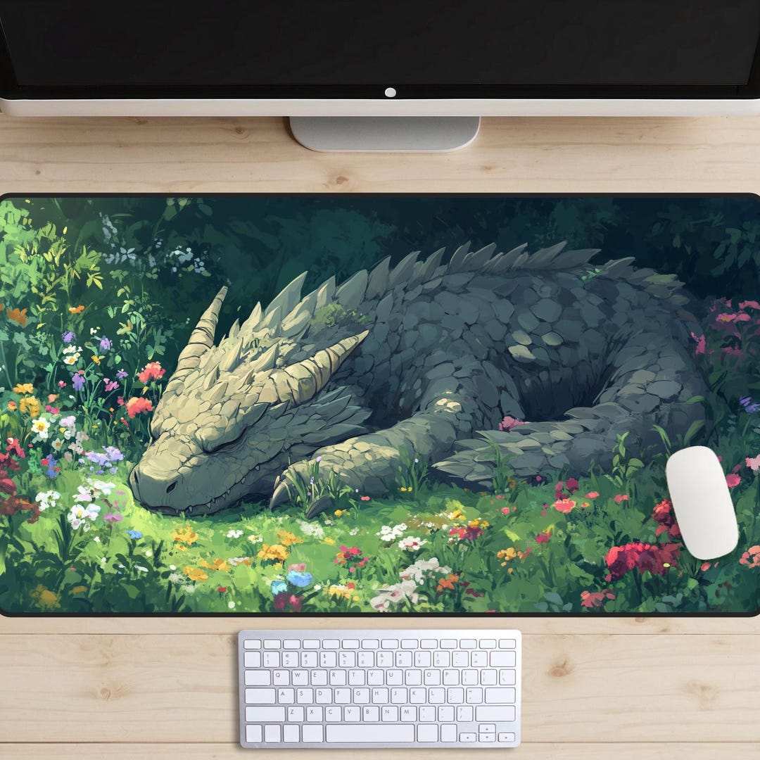 Sleeping Dragon Desk Mat, Earth Dragon Desk Pad, Fantasy Garden Desk ...