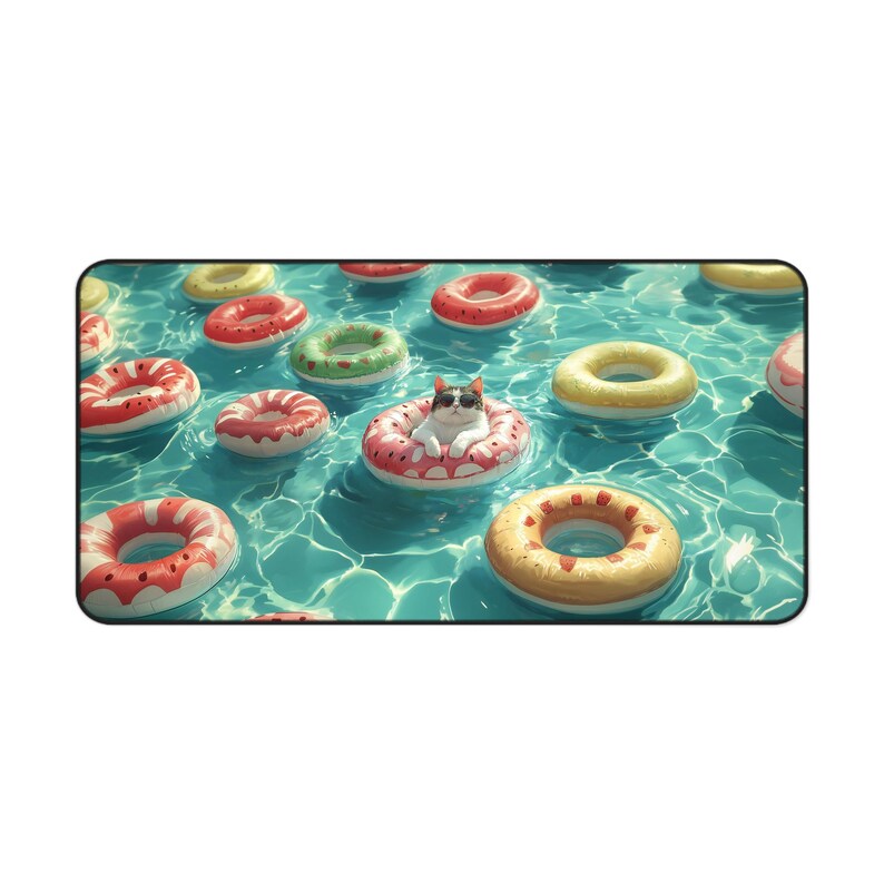 Fat Cat Pool Party Desk Mat, Summertime Desk Pad, Funny Cat Desk Topper ...