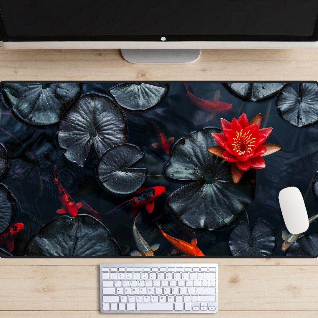 Victorian Koi Pond Desk Mat, Lily Pad Desk Mat, Koi Fish Desk Pad ...
