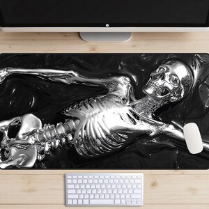 Chrome Skeleton Desk Mat, Skull Desk Pad, Gothic Macabre Desk Topper ...