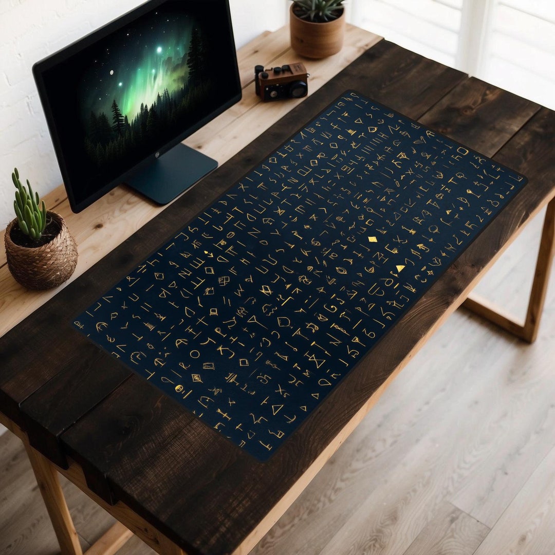 Ancient Runes Desk Mat, Hieroglyphics Desk Pad, Golden Script Desk ...