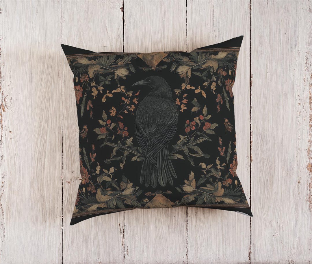 Raven Tapestry Pillow Cover, Medieval Blackbird Pillow Case, Castle ...